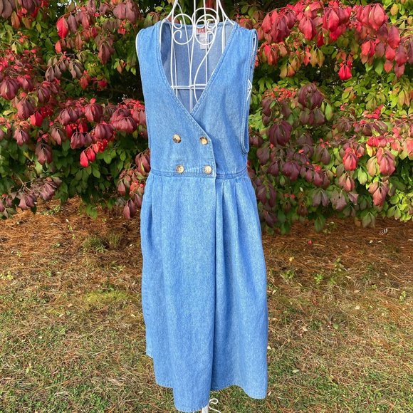 Vintage | Dresses | Vintage 9s Denim Dress Cottage Core Midi 990s ...